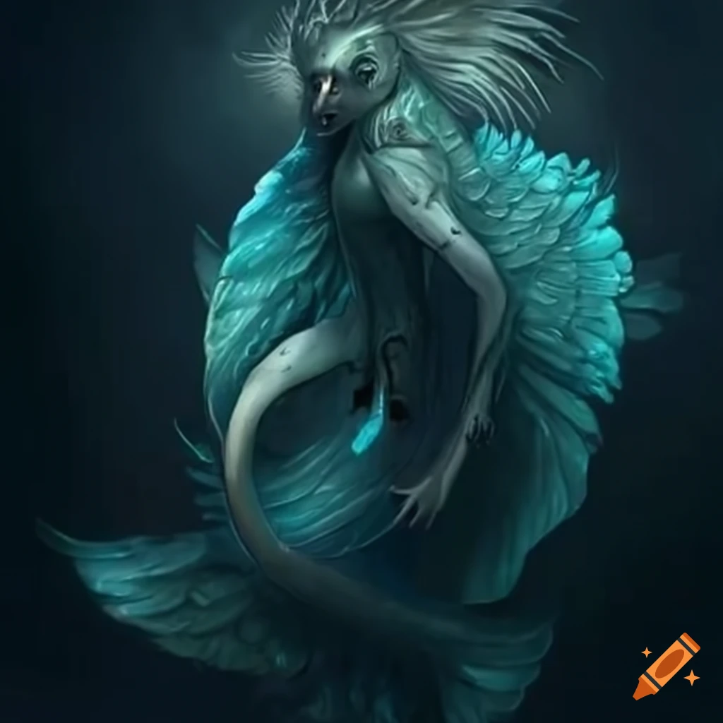 Mythical humanoid fish battling an adversary on Craiyon