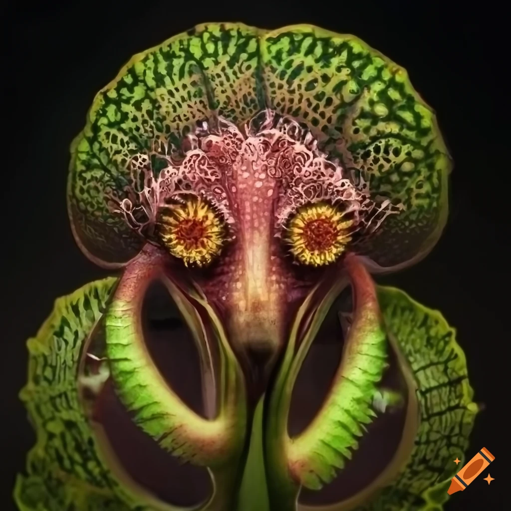Intricately detailed ferocious plant creature inspired by ferns and ...