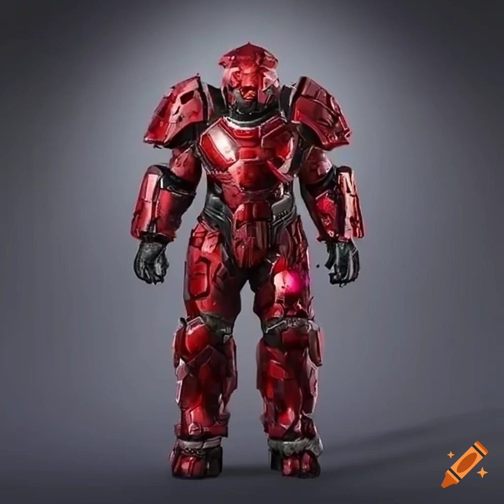 Intense and powerful power armor made of red crystals on Craiyon