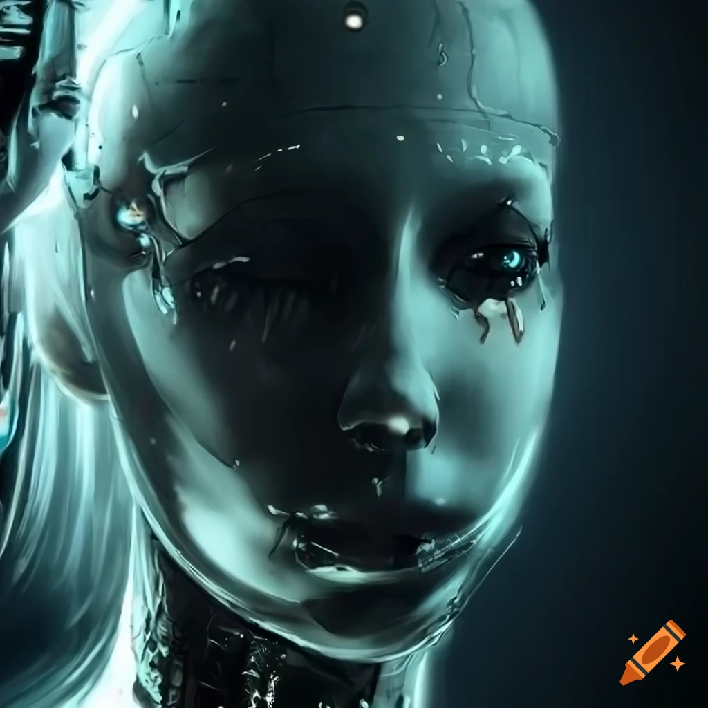 Female cyborg goddess with human-cybernetic features in a cyberpunk ...