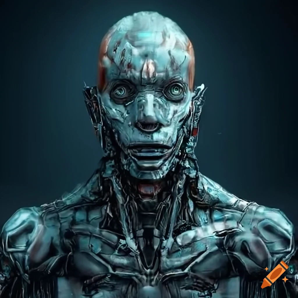 Biopunk cyborg with extreme hyper-realistic detail in close-up view on ...