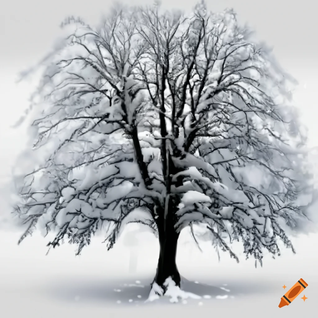 Snow-covered tree in a winter setting on Craiyon