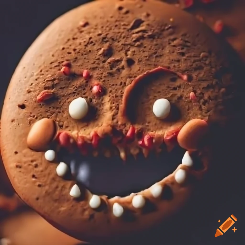 Eerily smiling gingerbread cookie with sharp teeth on Craiyon