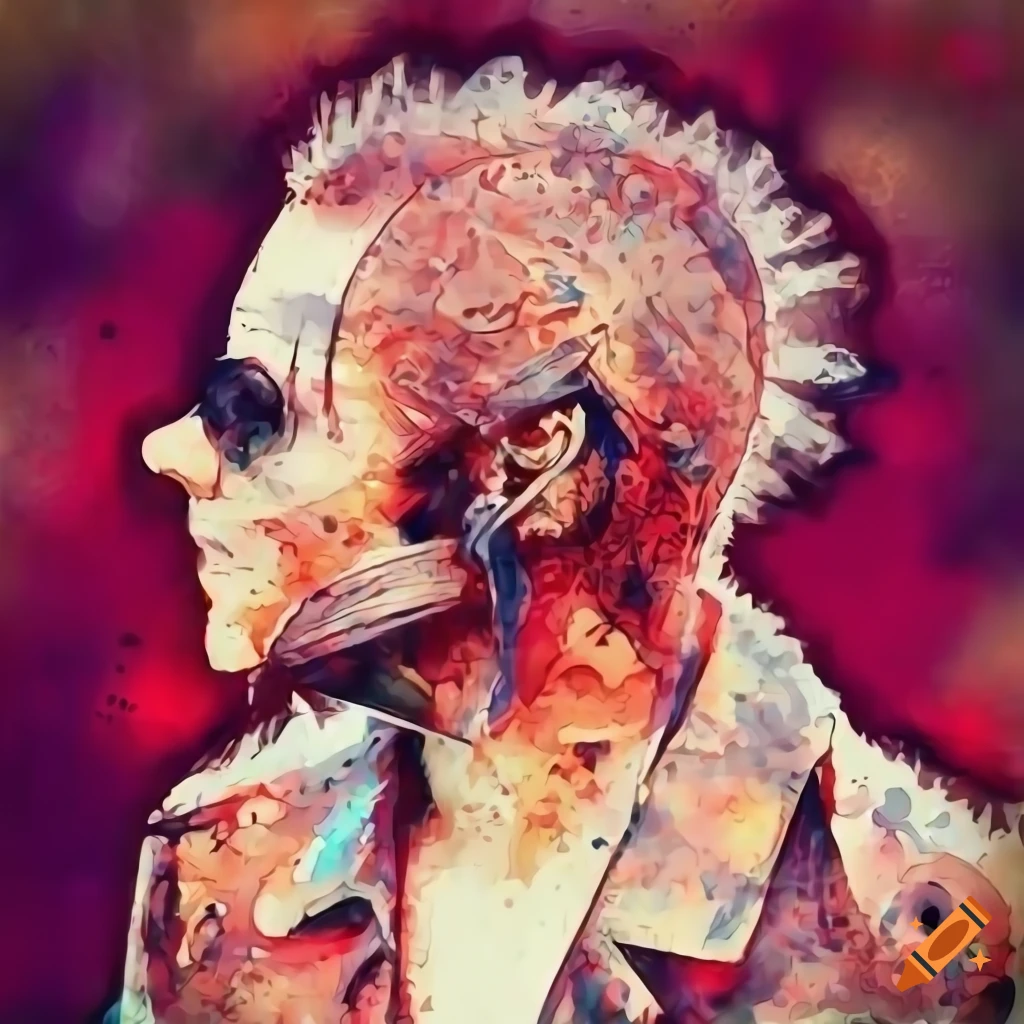 Wasteland punk style profile image with smile in maroon on blur ...