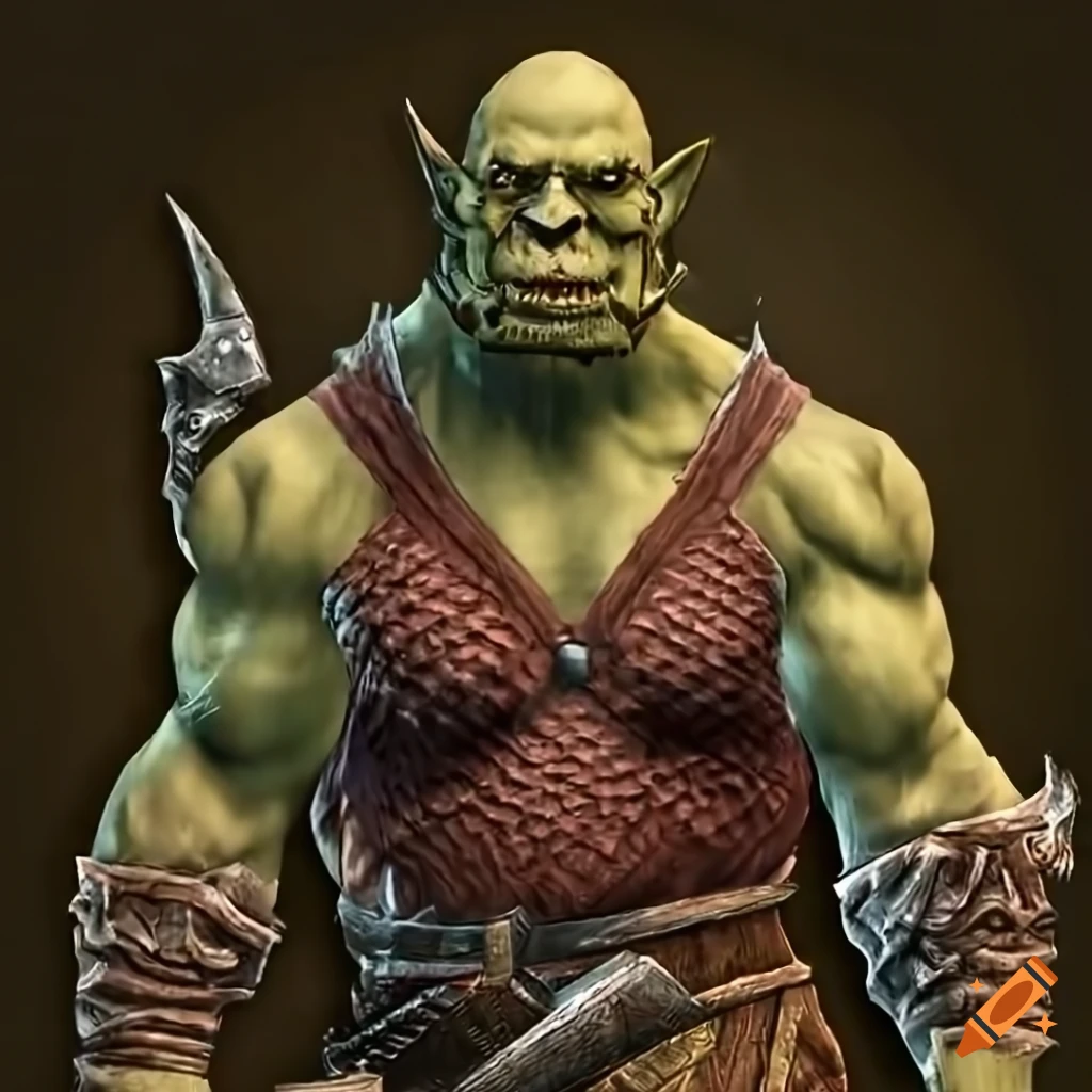 Muscular orc blacksmith forging weapons in skyrim on Craiyon