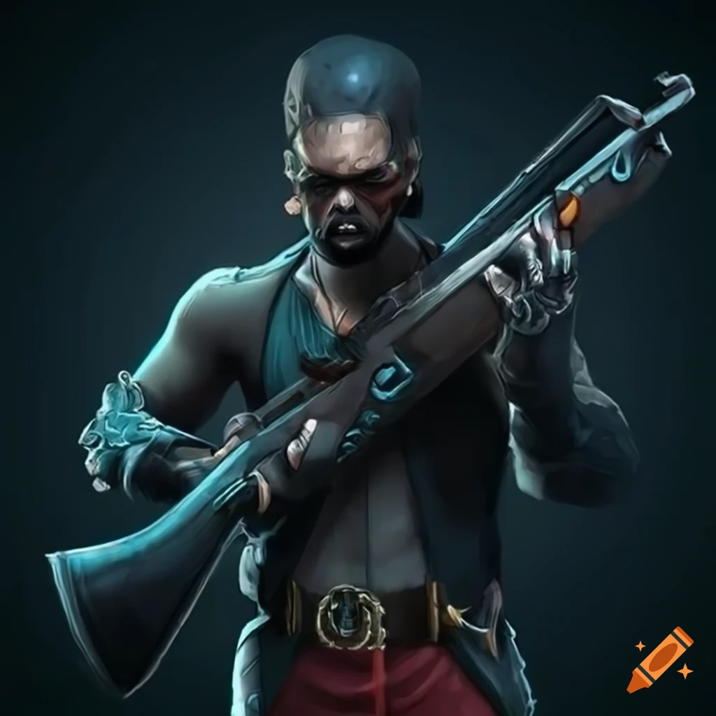 Cyberpunk pirate with futuristic flintlock weapon on Craiyon