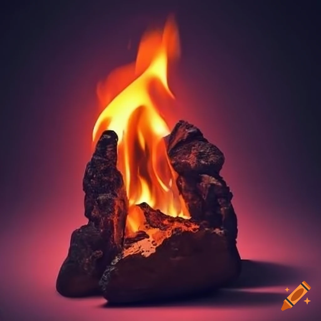 Rock pieces forming a bonfire with flames and fire on Craiyon