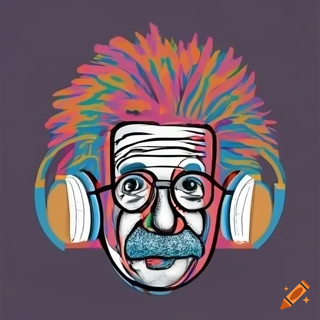Albert einstein in graphic design with headphones on Craiyon
