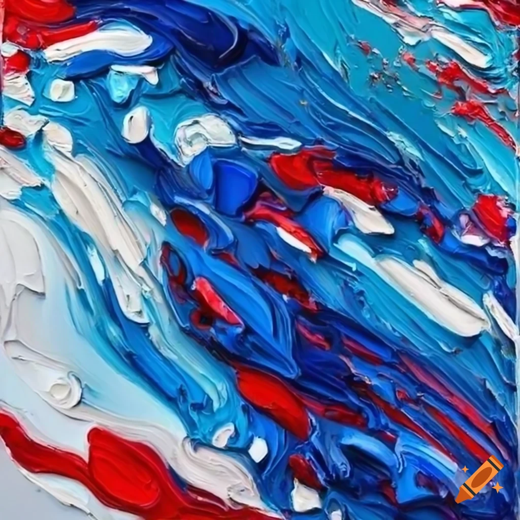 Vibrant impasto abstract painting with red, white, and blue colors on Craiyon