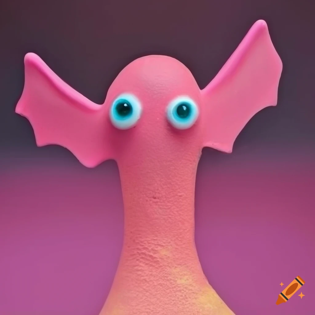 Vibrant pink creature with bat wings and yellow spots made from ...