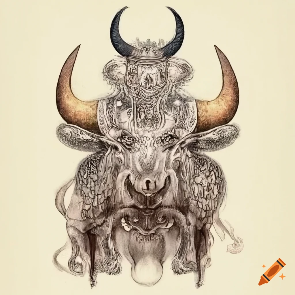 Double-headed bull in a serene mythical setting on Craiyon