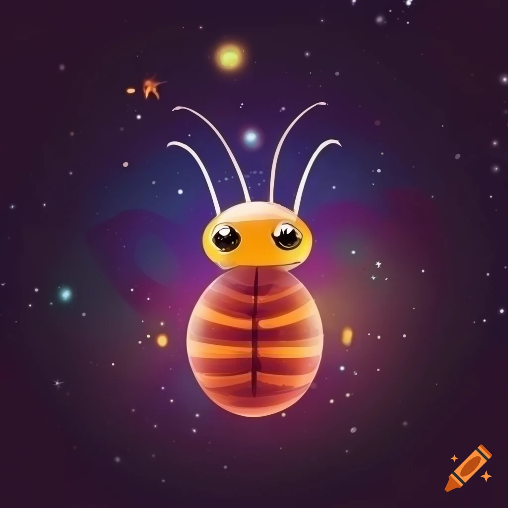 Friendly extraterrestrial bug in a colorful galaxy with planets and stars on Craiyon