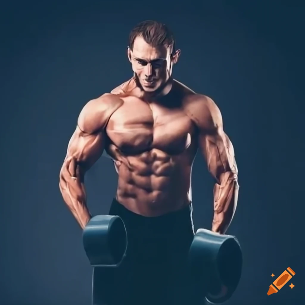 Determined bodybuilder lifting weights to show strength and muscle on ...