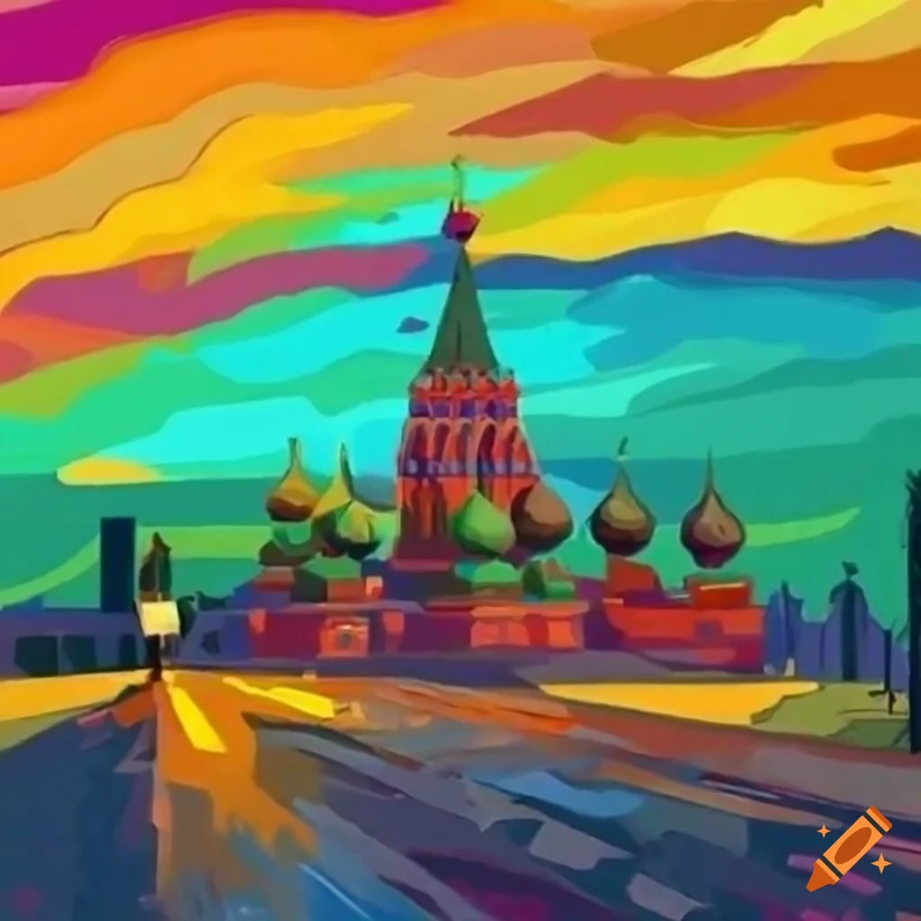 Picture showing people and sights of russia with flag pencil drawing on ...
