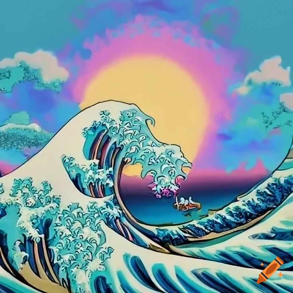 Pastel version of the great wave art on Craiyon