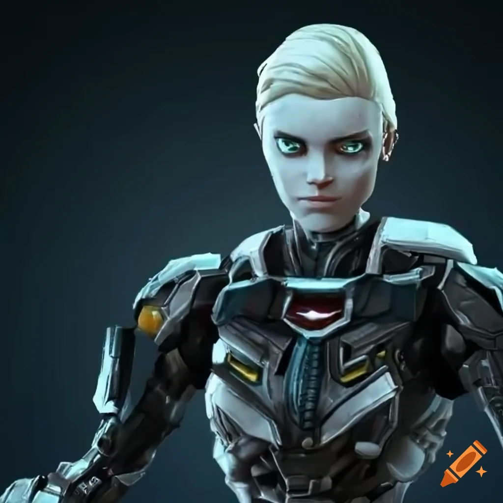 Sci-fi android with blue skin and blonde hair on Craiyon