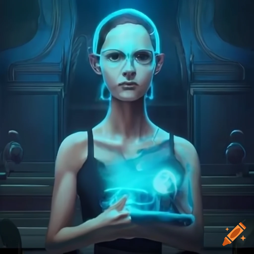 Alex encountering a holographic scientist on Craiyon