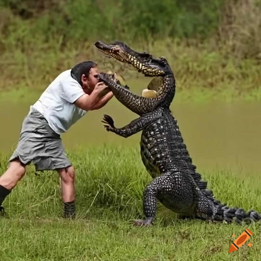 Man fighting an alligator on Craiyon
