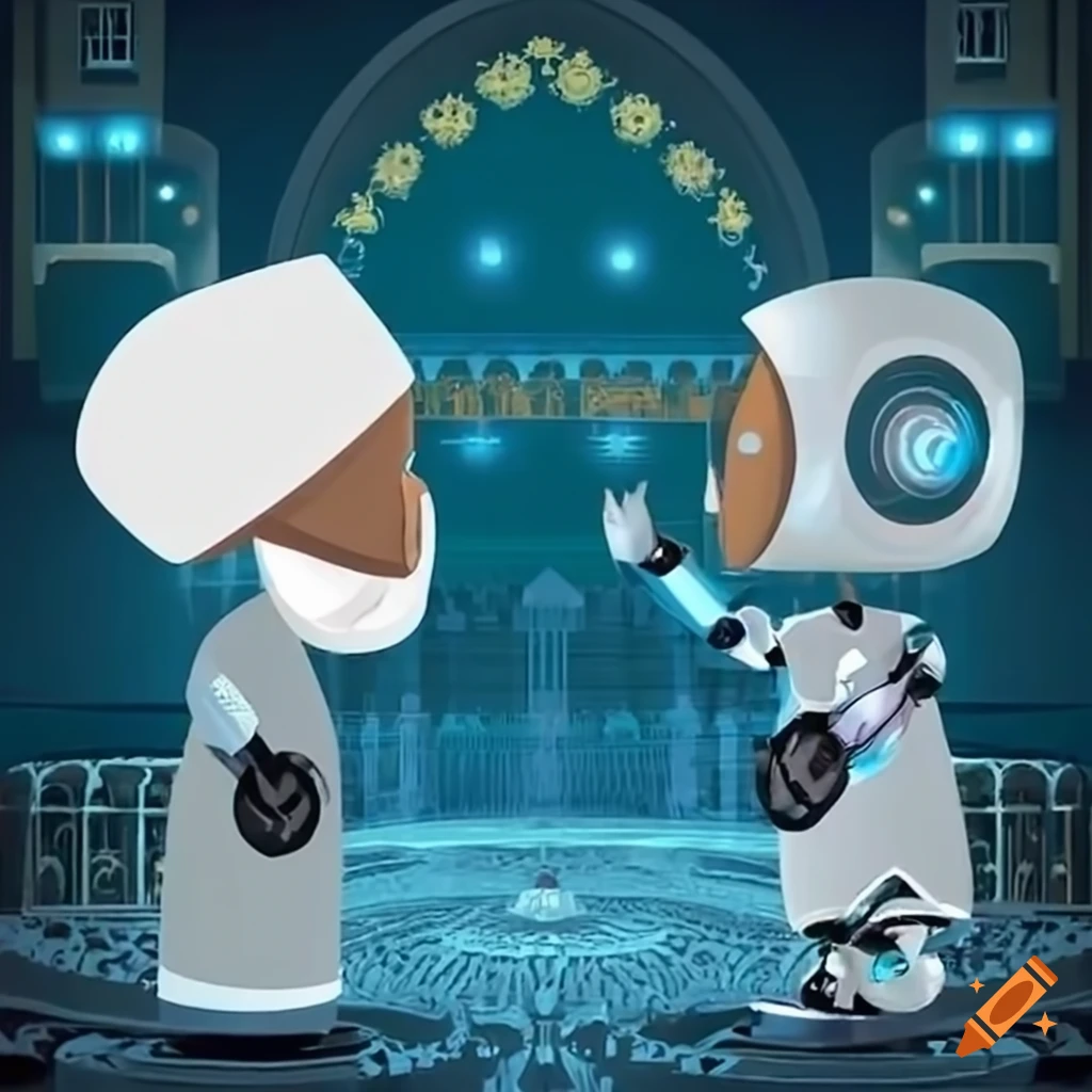 Futuristic conversation between a pilgrim and an ai robot during umrah ...