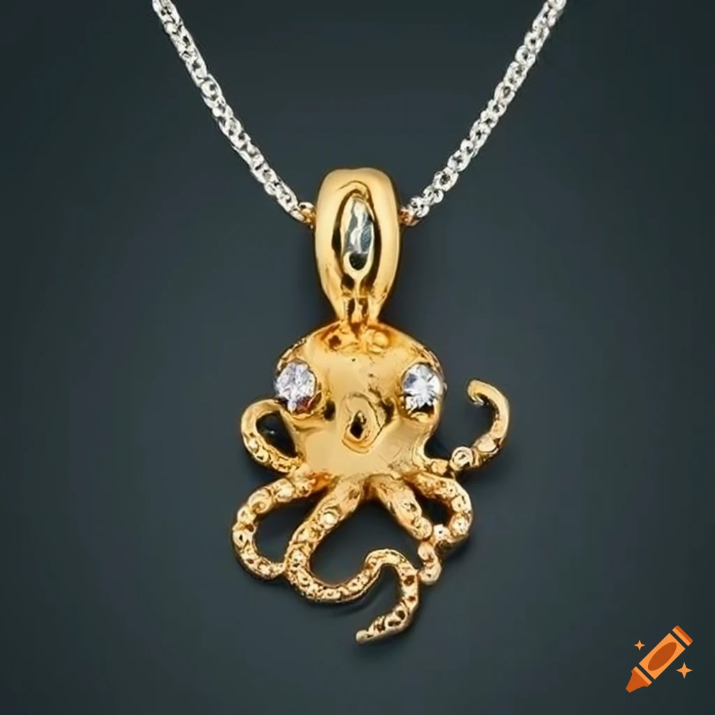 Gold octopus pendant with shimmering jewels on Craiyon
