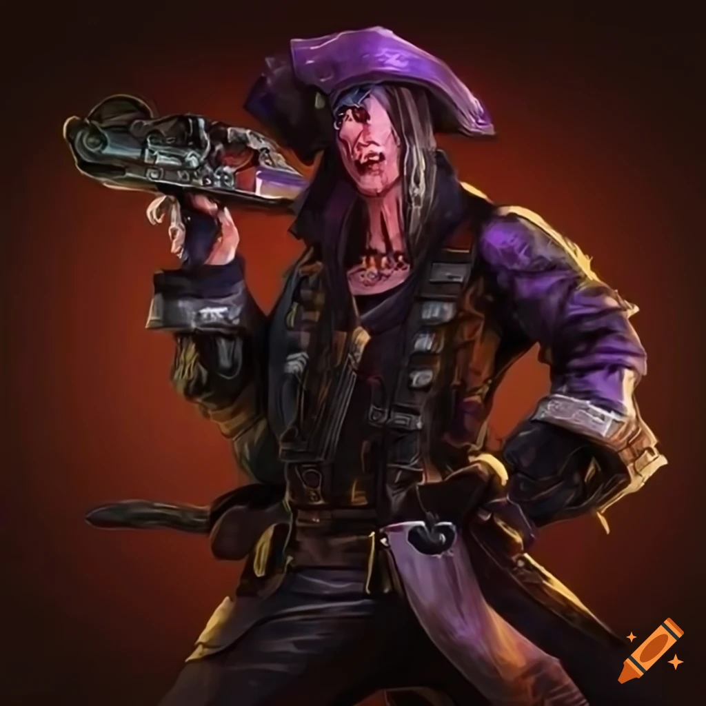 Cyberpunk pirate holding a futuristic flintlock weapon on Craiyon