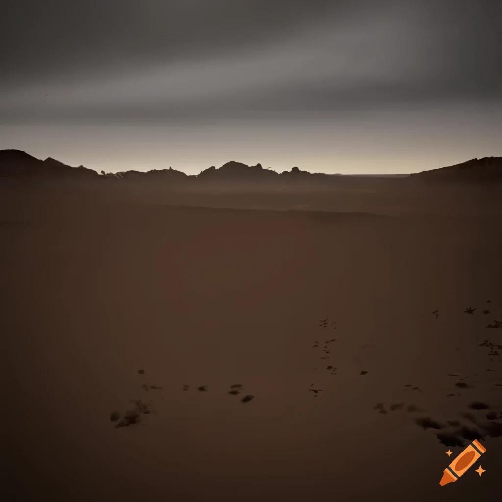 Desolate dusty desert landscape with piles of trash under polluted ...
