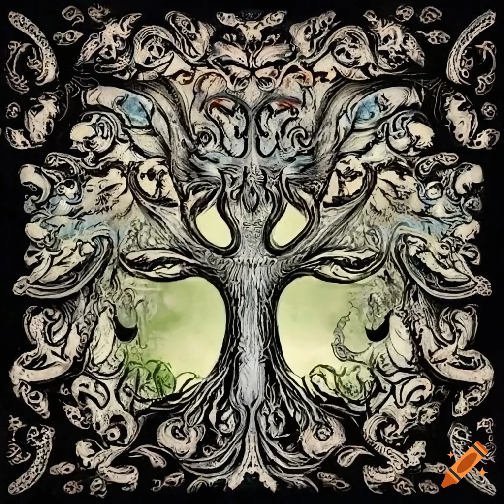 Ornate tree emblem symbolizing harmony and balance in nature on Craiyon