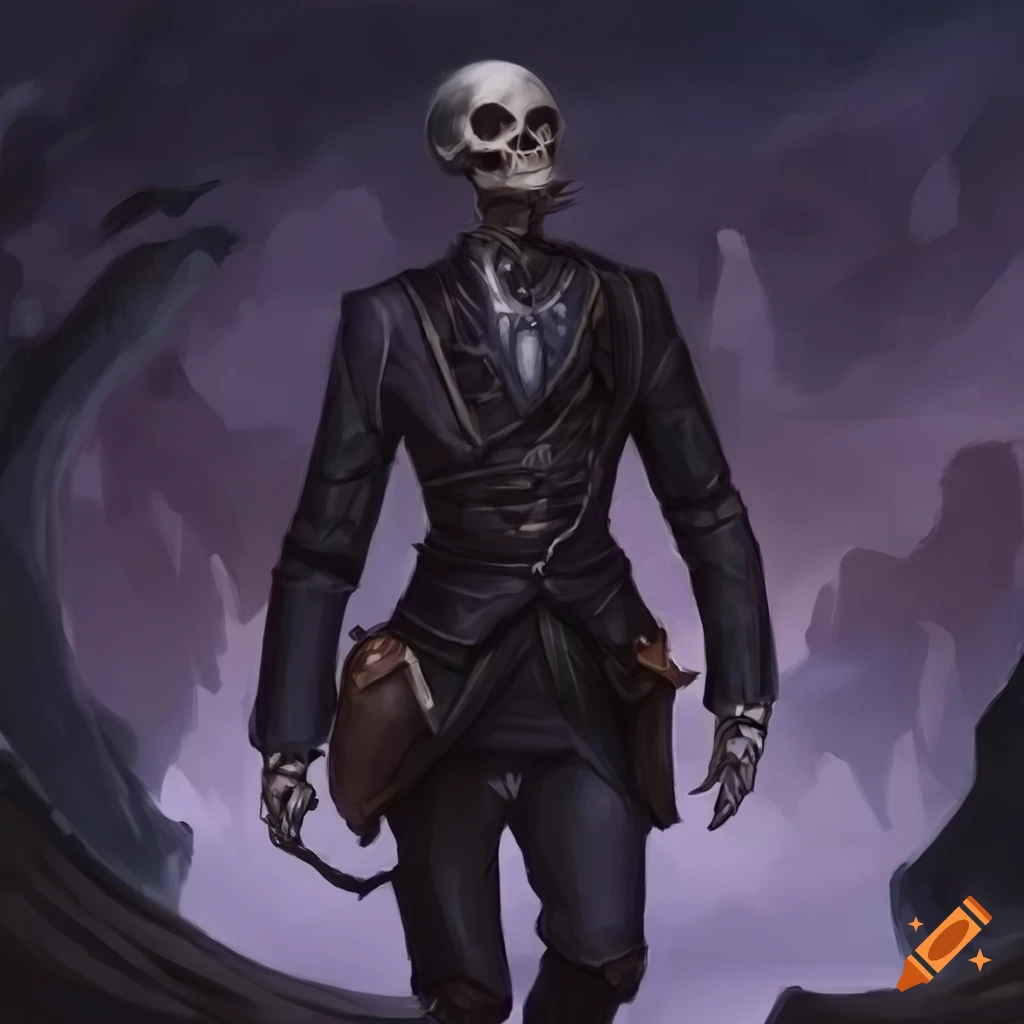 Skeleton in a suit outfit in magic: the gathering art on Craiyon