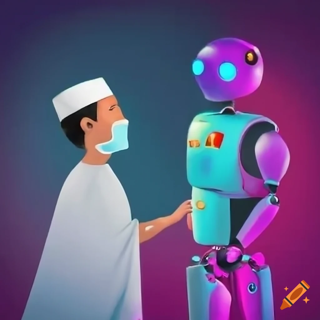 Futuristic conversation between a pilgrim and an ai robot during umrah ...