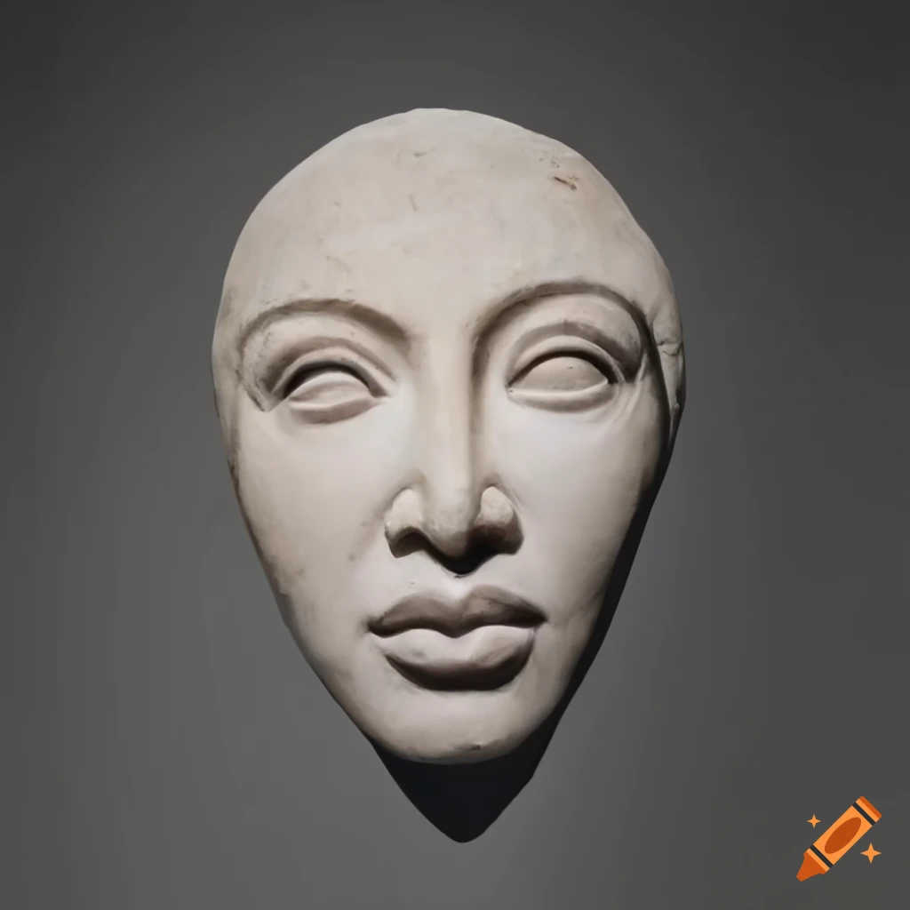 Ancient white stone carving with symmetric expression in museum ...