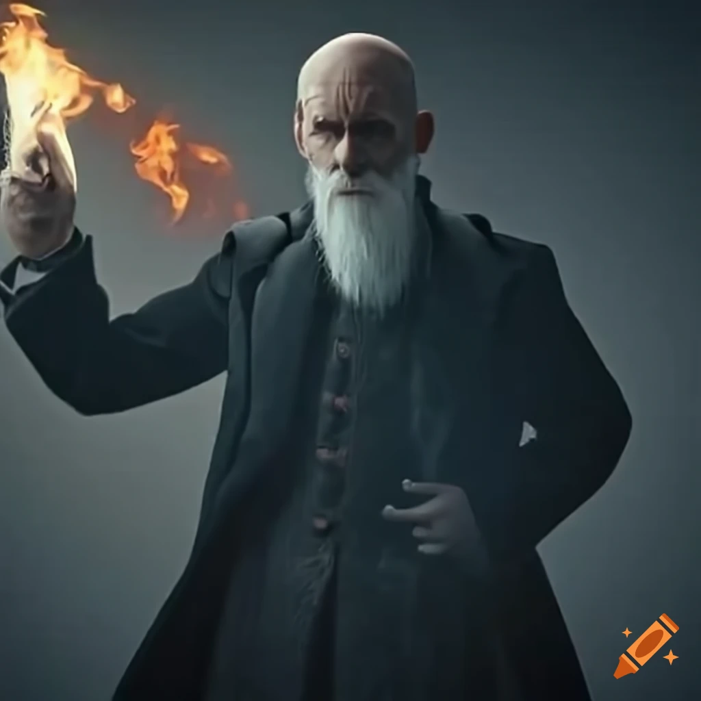 Human wizard casting a fire spell in unique attire on Craiyon