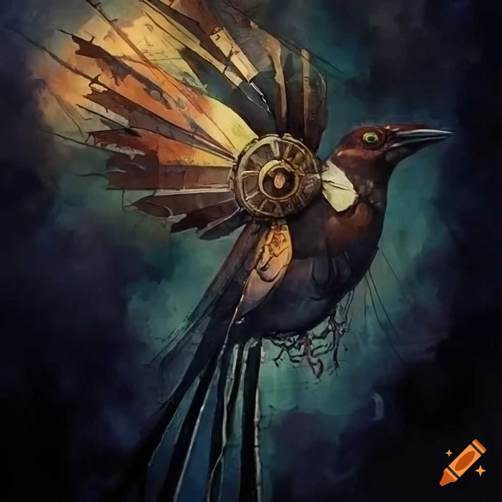 Majestic steampunk magpie aeronaut in a futuristic setting on Craiyon