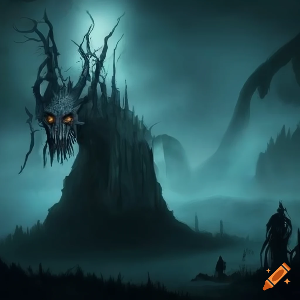 Intimidating demons and dark magical landscapes in a fantasy setting on ...