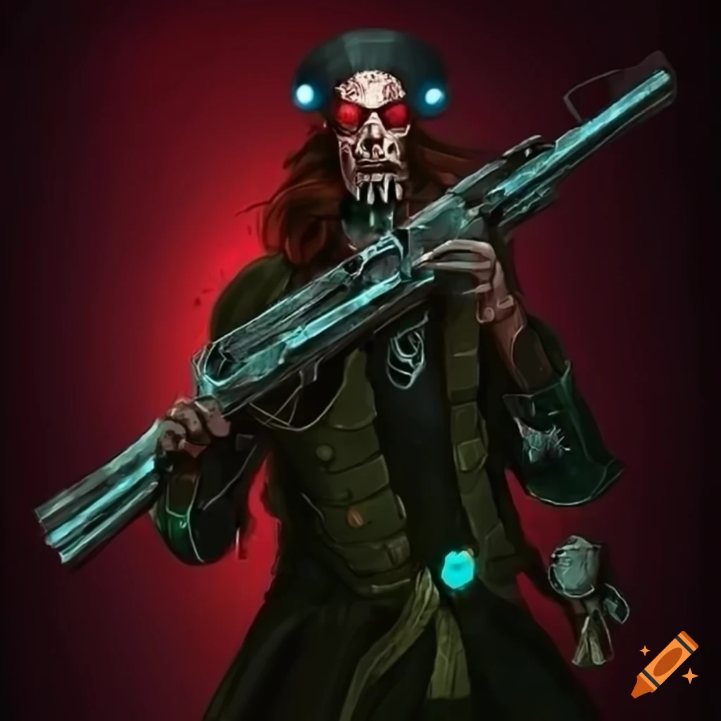 Cyberpunk pirate with a futuristic flintlock weapon on Craiyon