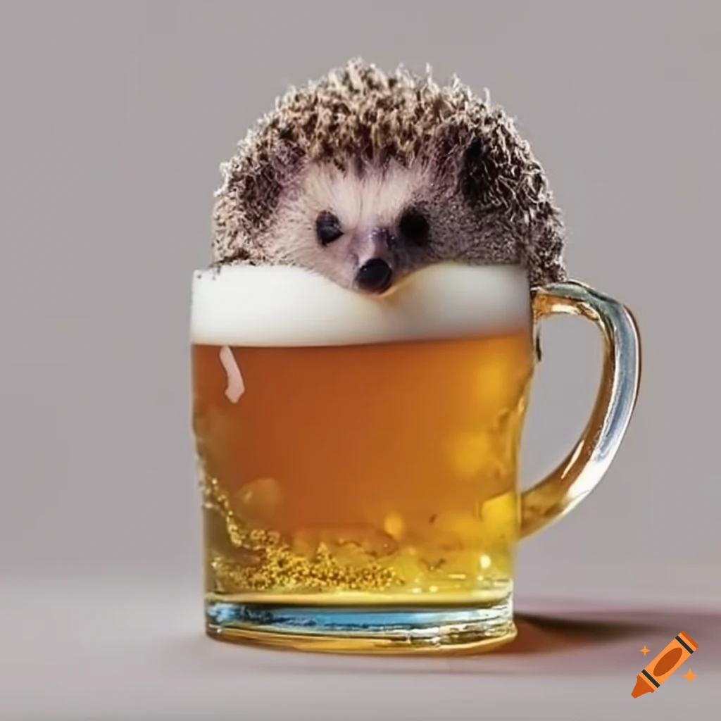 Hedgehog with beer in hand on Craiyon