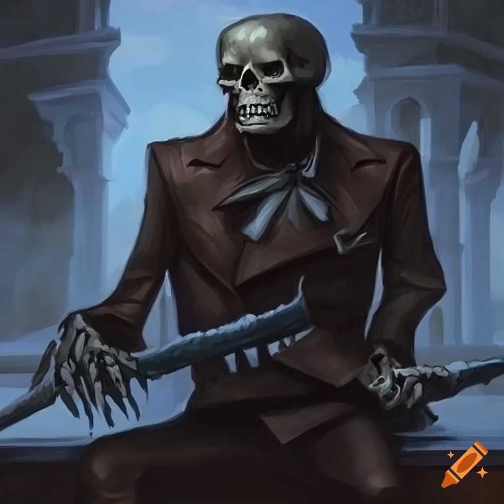 Skeleton in a suit outfit in an artistic style on Craiyon