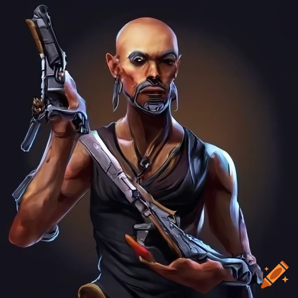 Cyberpunk pirate with futuristic flintlock weapon on Craiyon