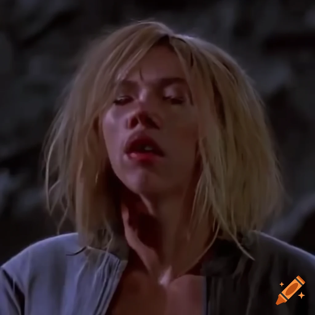 Bruised Scarlett Johansson in a 90s martial arts fight scene on Craiyon