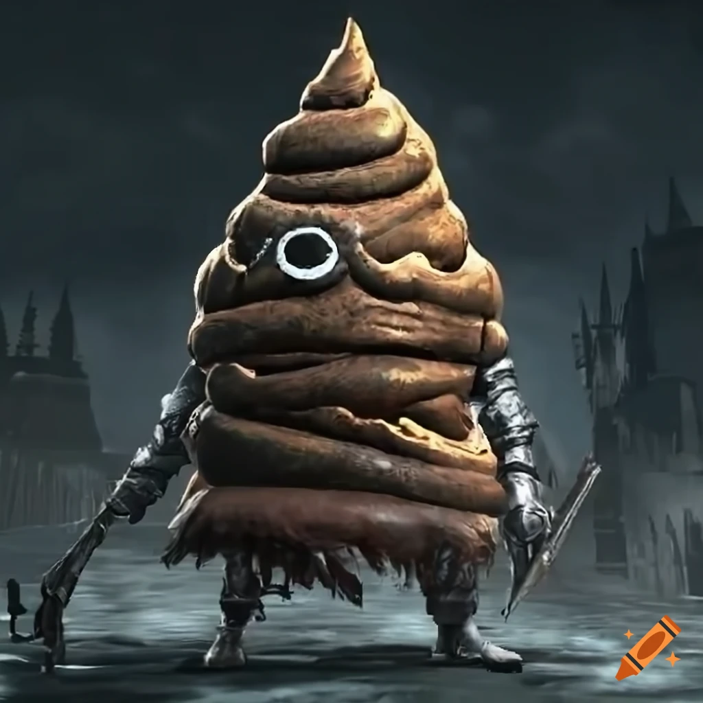 Dark souls 3 player character with emoji poop head on Craiyon