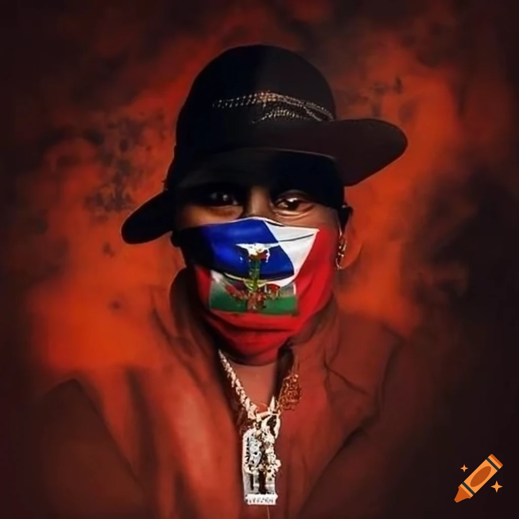 Haitian-american rapper mach-hommy with haiti flag mask on Craiyon