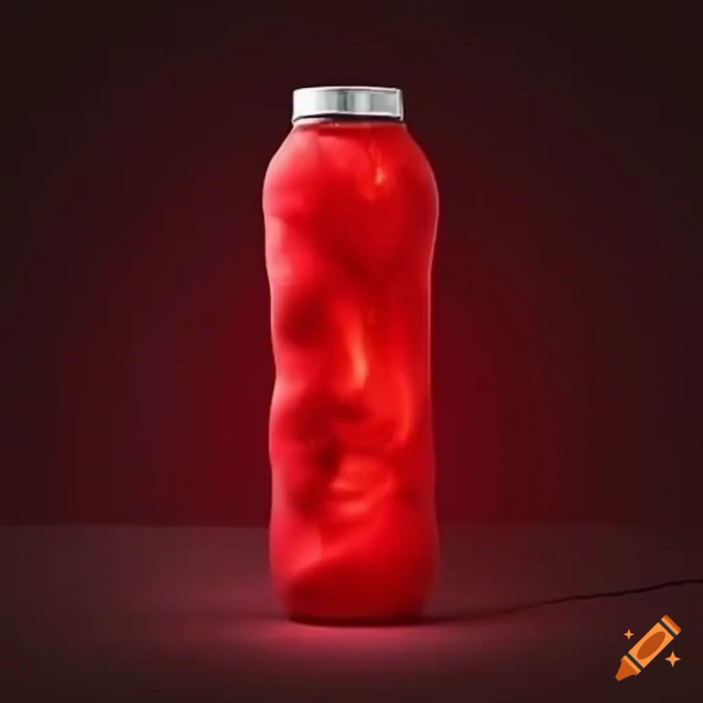 Red energy drink with 'muscle mix' branding on Craiyon