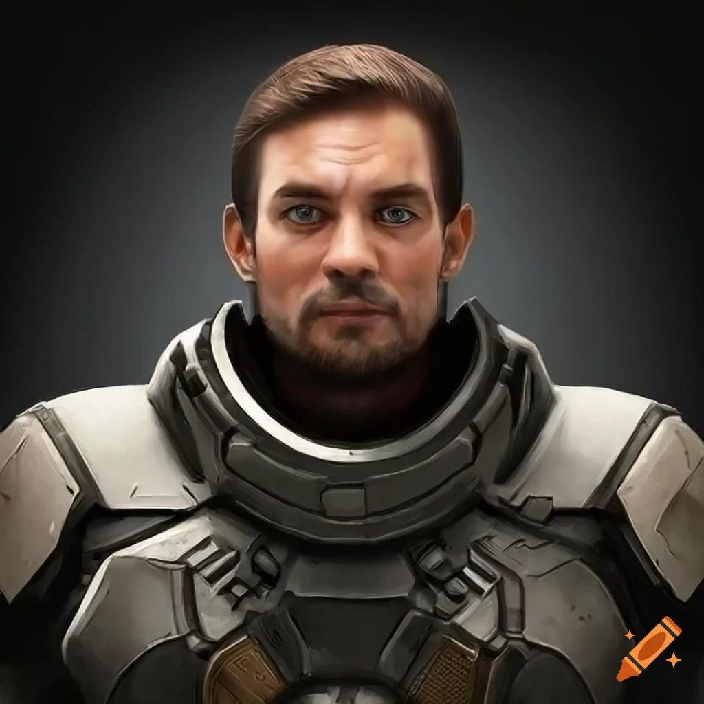 Detailed portrait of a space adventurer in combat sci-fi armor on Craiyon