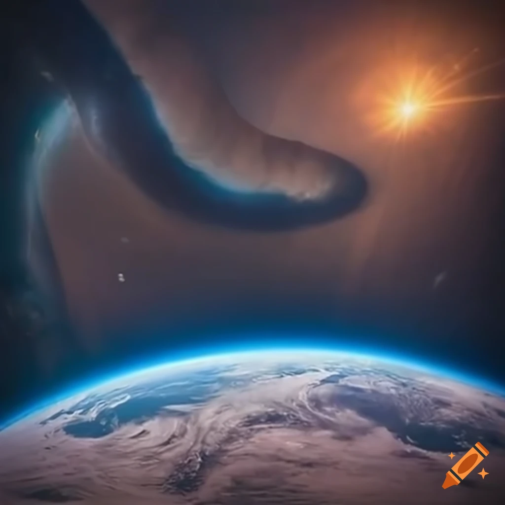 Giant space monster threatening earth from a phone perspective on Craiyon