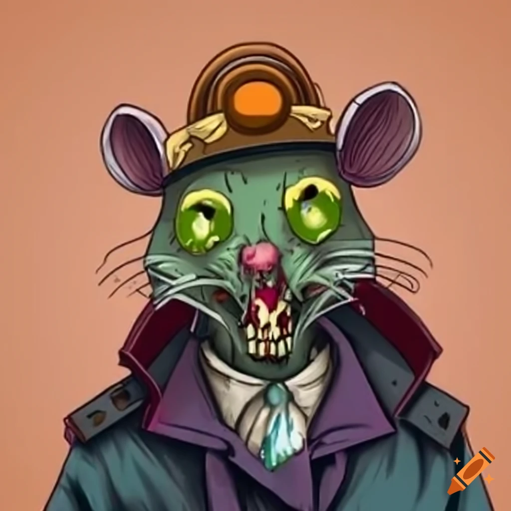 Adorable undead zombie rat in quirky attire holding a clipboard on Craiyon
