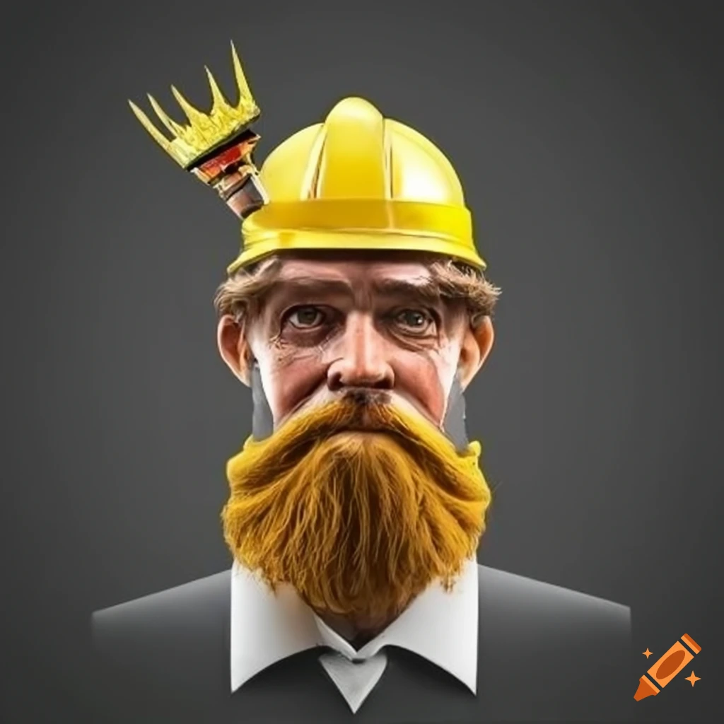 Philosopher king with goatee beard wearing a yellow hard hat on Craiyon
