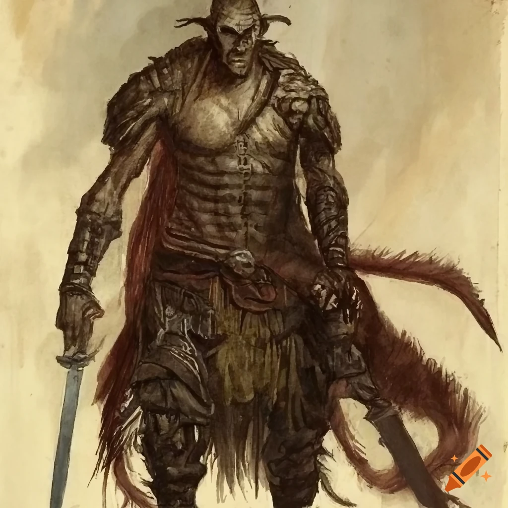 Monster warrior with one eye wielding a sword in the mountains on Craiyon