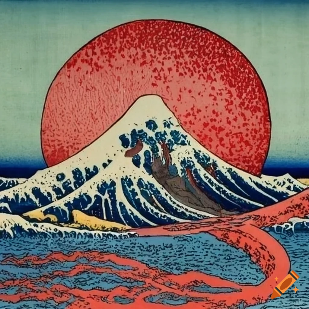 Red fuji painting by katsushika hokusai on Craiyon