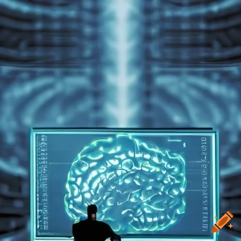 Programmer working with brain wave computer screens on Craiyon