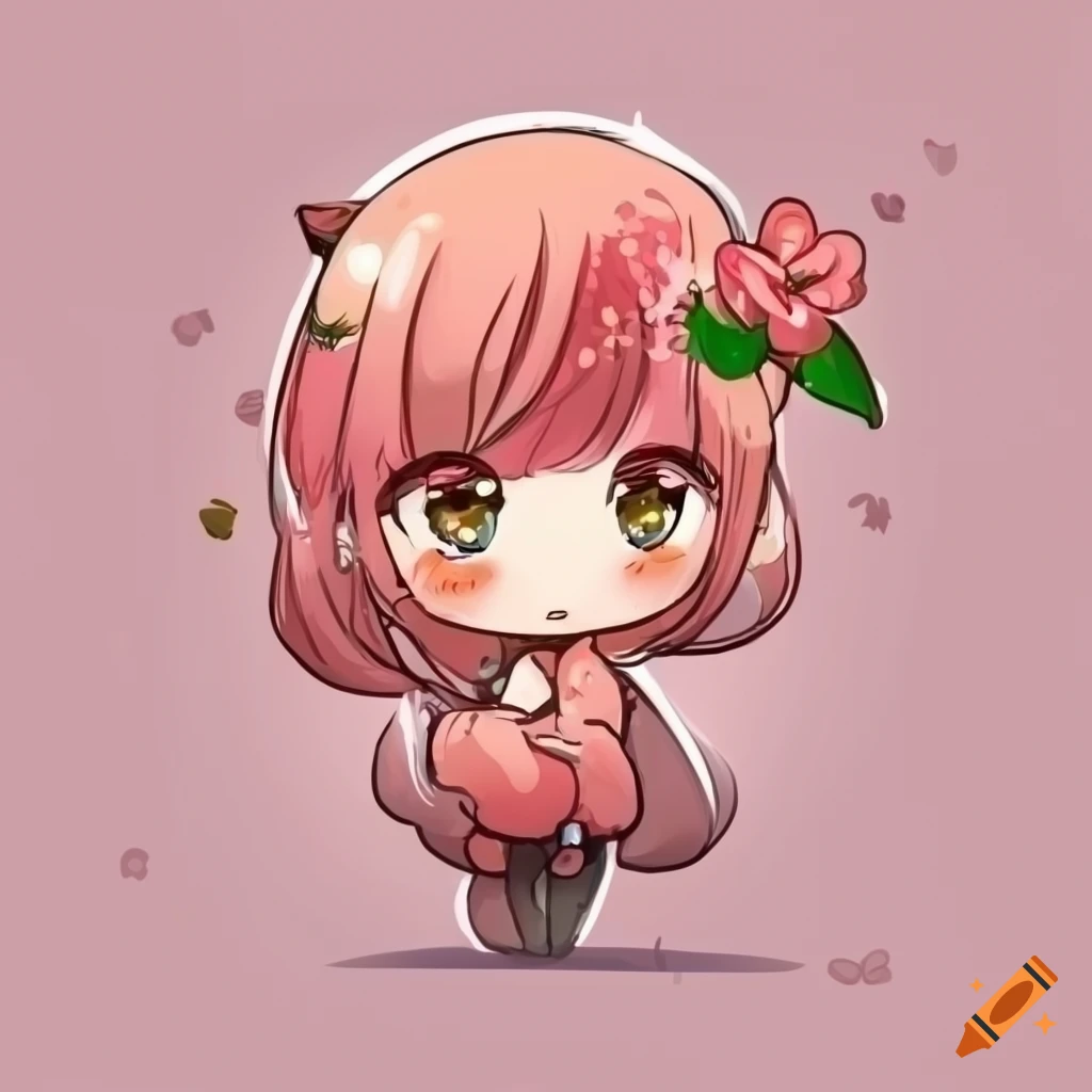 Chibi cute peach blossom flowers vector for educational use on Craiyon