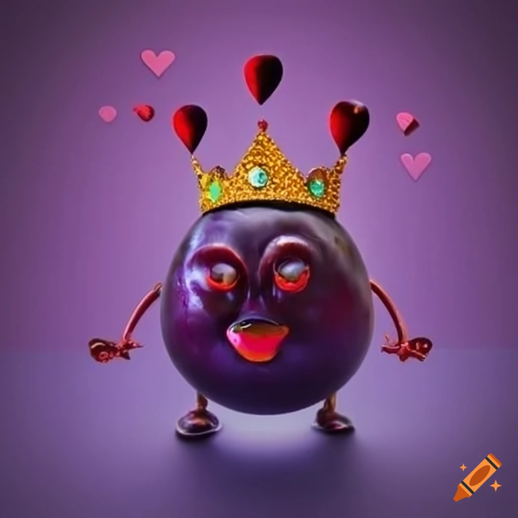 Evil plum with a crown among hearts on Craiyon